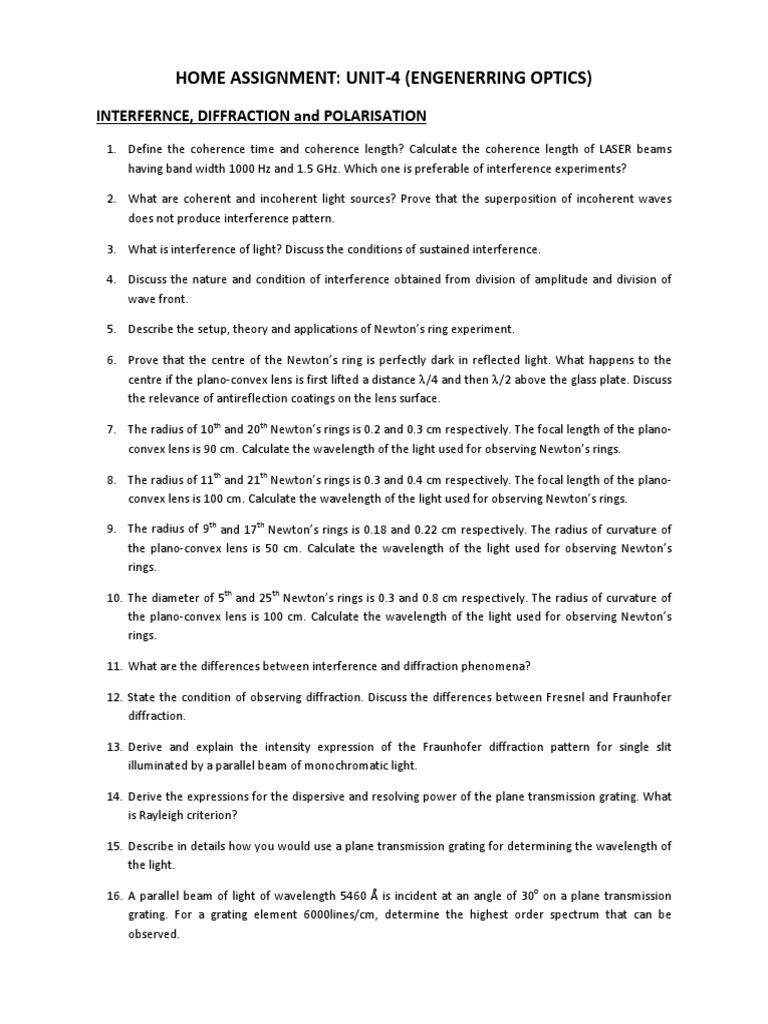 Phy Assignment UNIT4 | PDF | Laser | Diffraction Phy Assignment UNIT4 | PDF | Laser | Diffraction