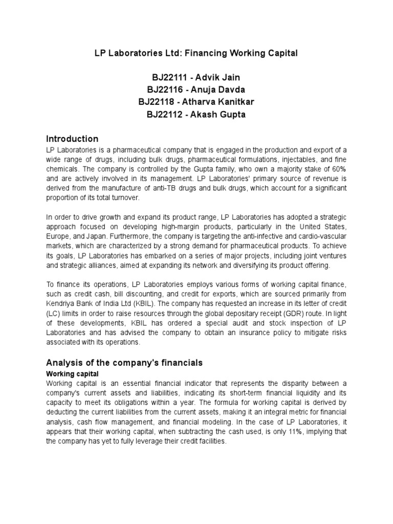LP Laboratories Case | PDF | Factoring (Finance) | Loans
