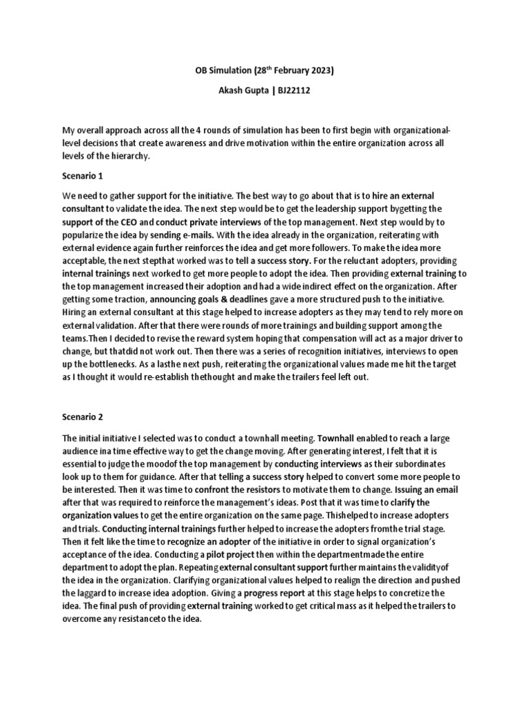 Organization Behavior Simulation Summary | PDF | Psychology | Organizational Behavior