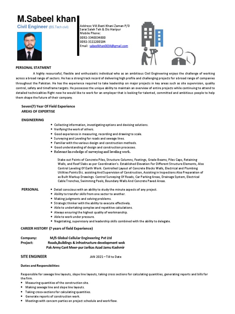 M. Sabeel Khan: Civil Engineer Profile | PDF | Engineering