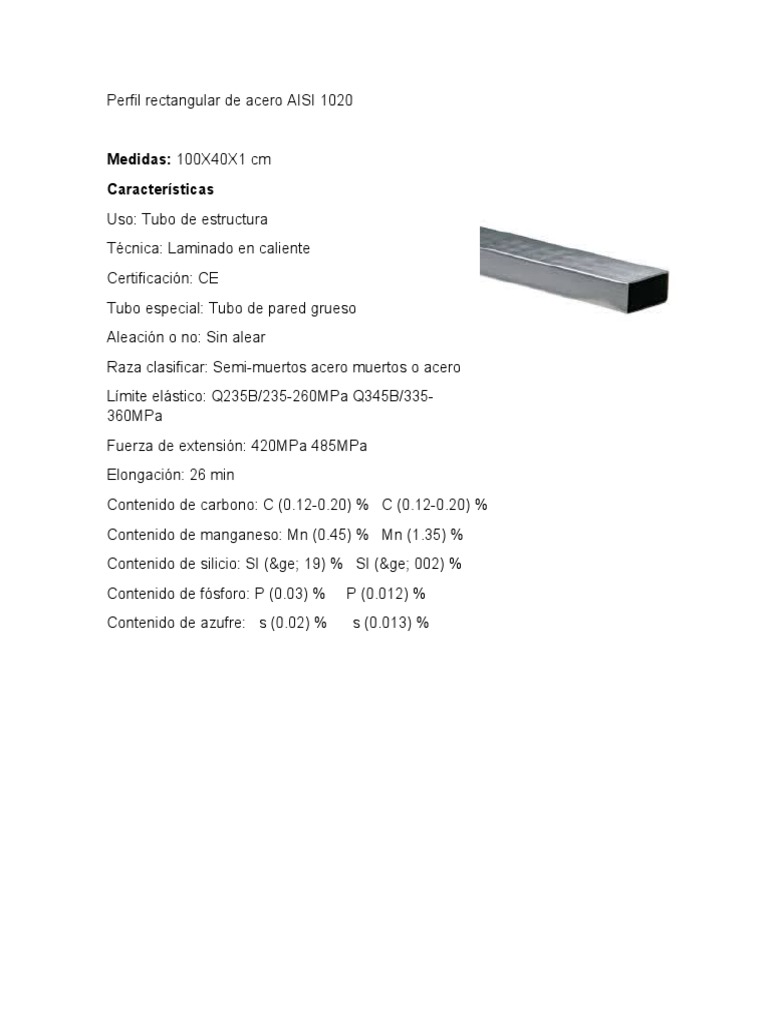 Perfil Rectangular de Acero AISI 1020 | PDF