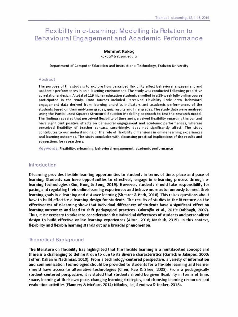 Flexibility in E-Learning: Modelling Its Relation To Behavioural Engagement and Academic ...