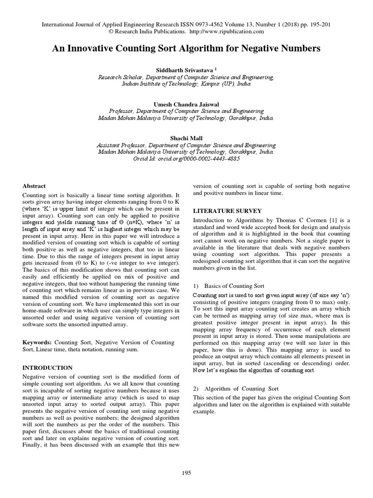 Counting Sort Pdf Time Complexity Computer Programming