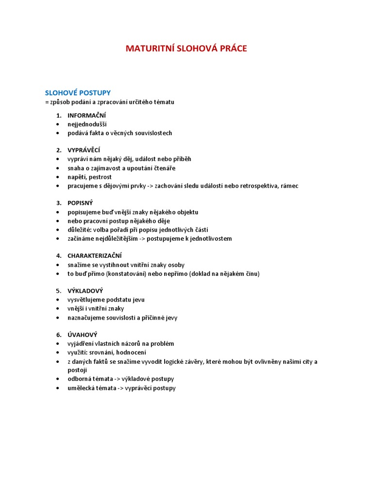 Maturitní Slohová Práce | PDF