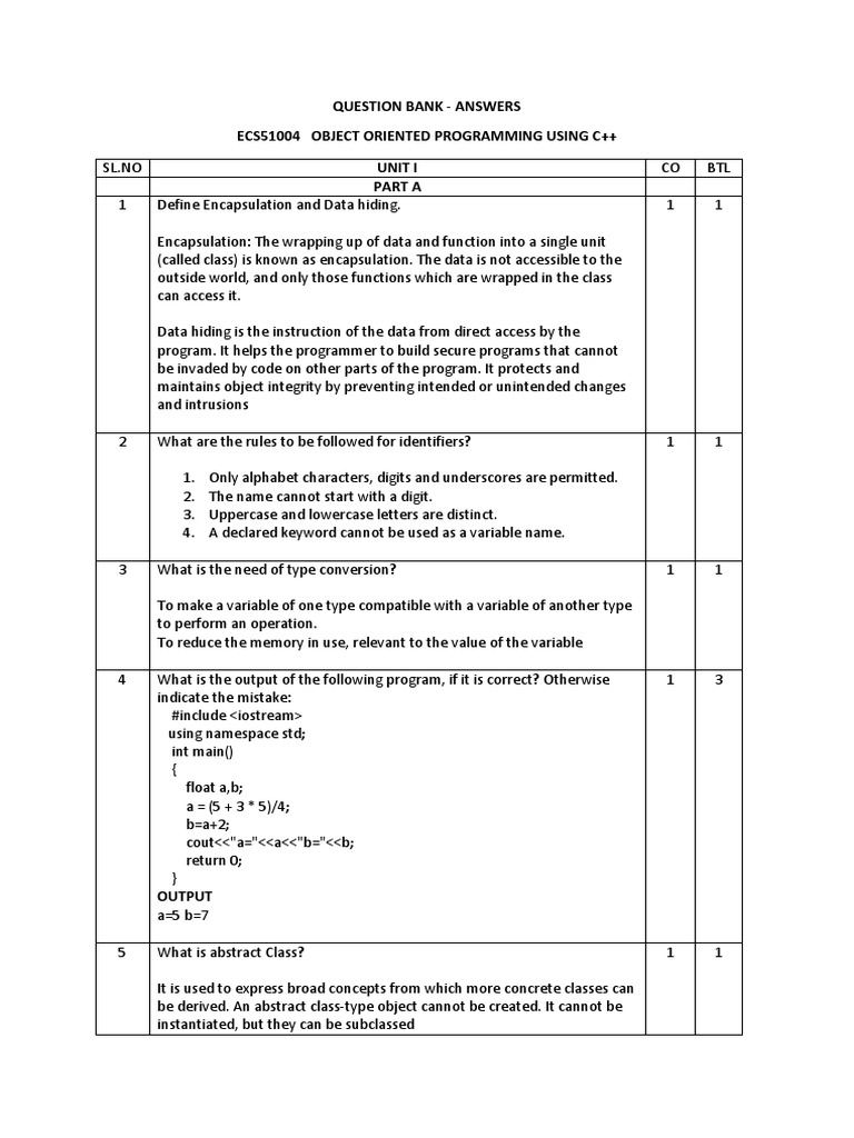 Oops Answers Pdf Class Computer Programming Object Oriented Programming 6164