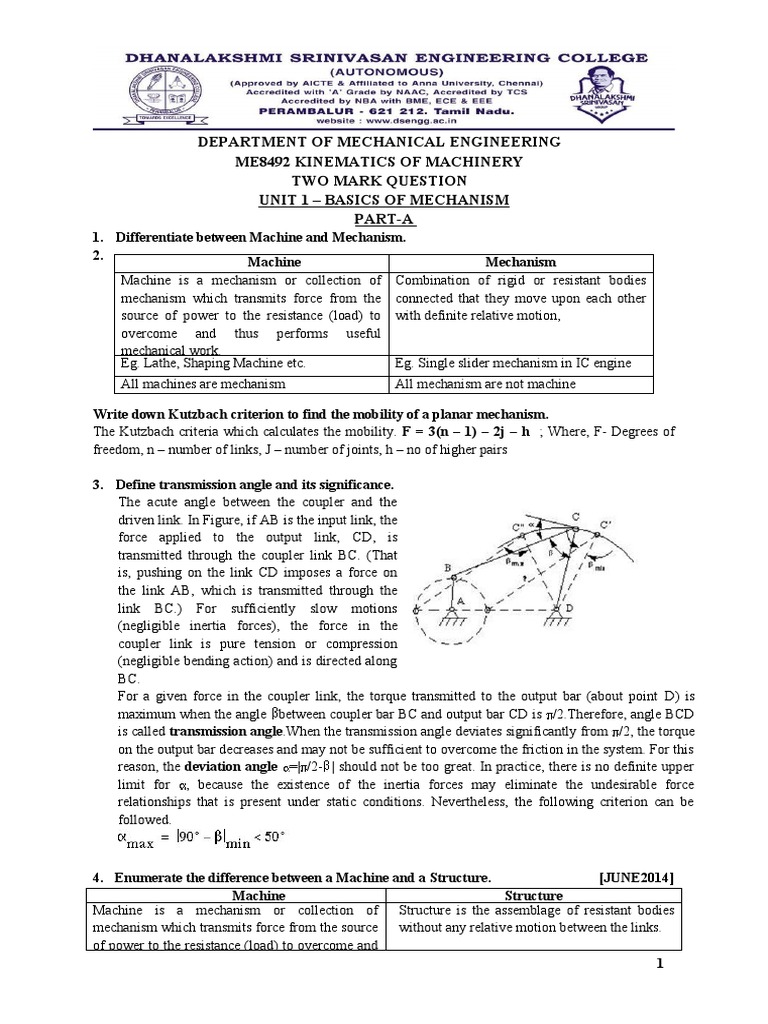 2marks With Answer | PDF | Gear | Acceleration