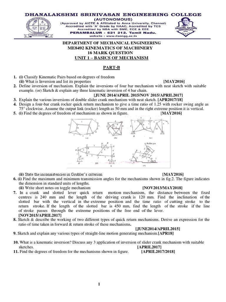 Kinematic Analysis of Mechanisms: Solutions to Problems on Slider Crank Mechanisms, Four Bar ...