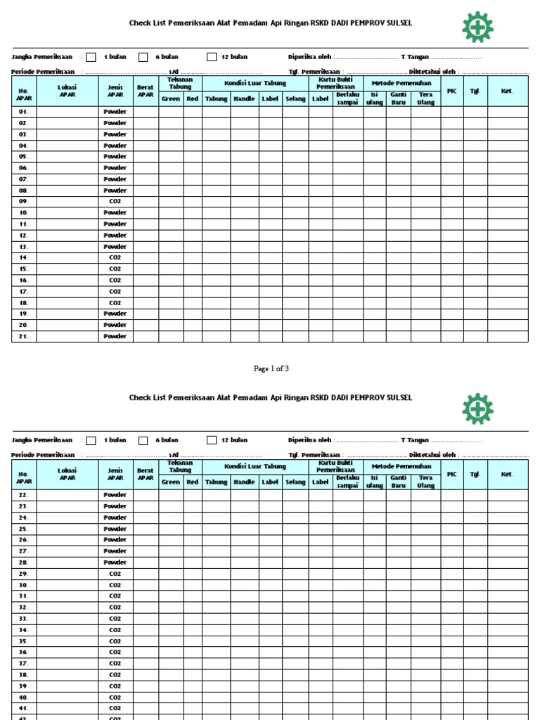 Check List Pemeriksaan Alat Pemadam Api Ringan | PDF