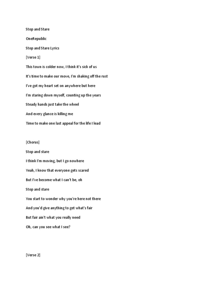 Stop and Stare Lyrics | PDF