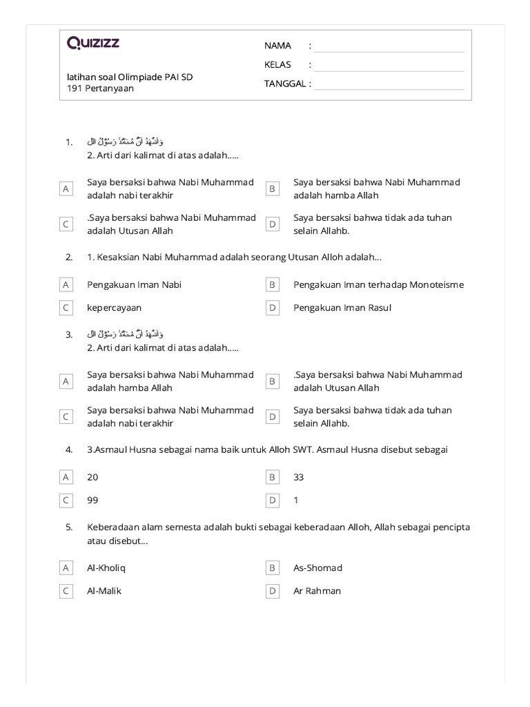 Latihan Soal Olimpiade PAI SD | PDF