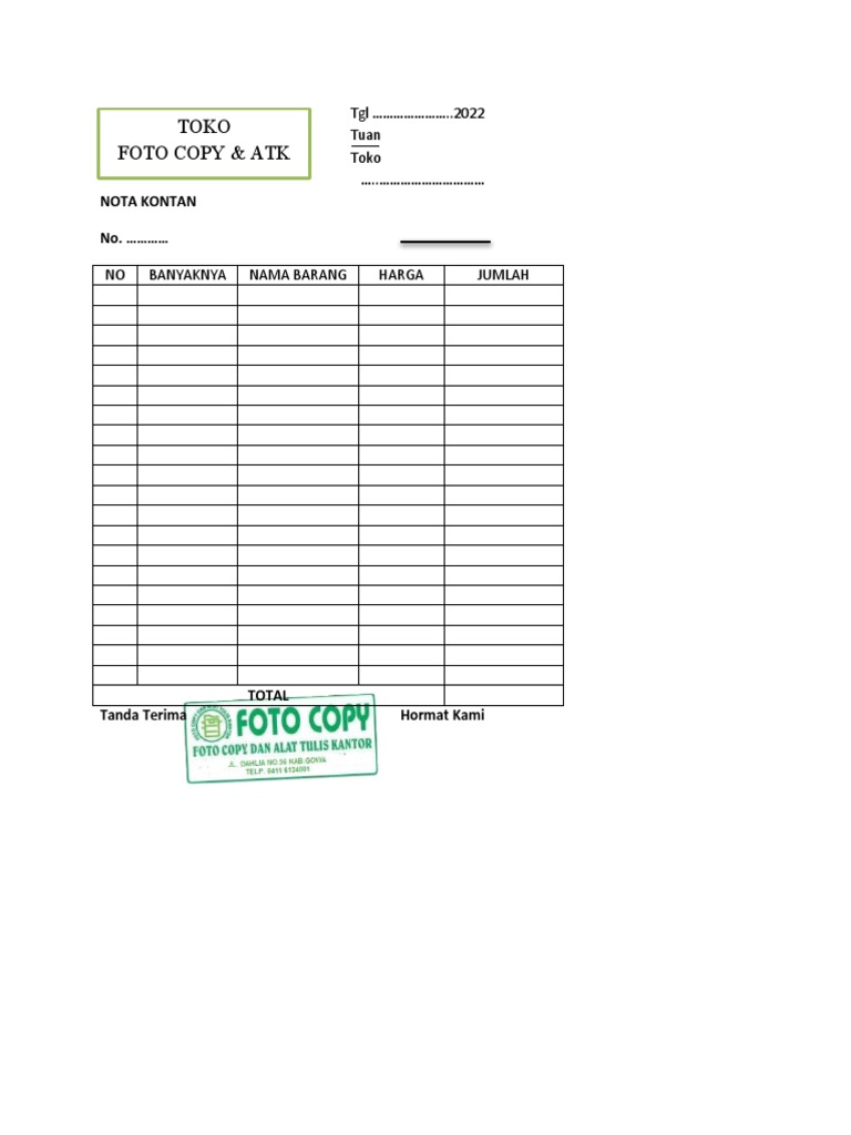 Toko Foto Copy & Atk: Nota Kontan No. | PDF