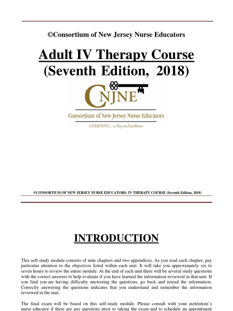 Adult IV Therapy Course (Seventh Edition, 2018) : ©consortium of New ...