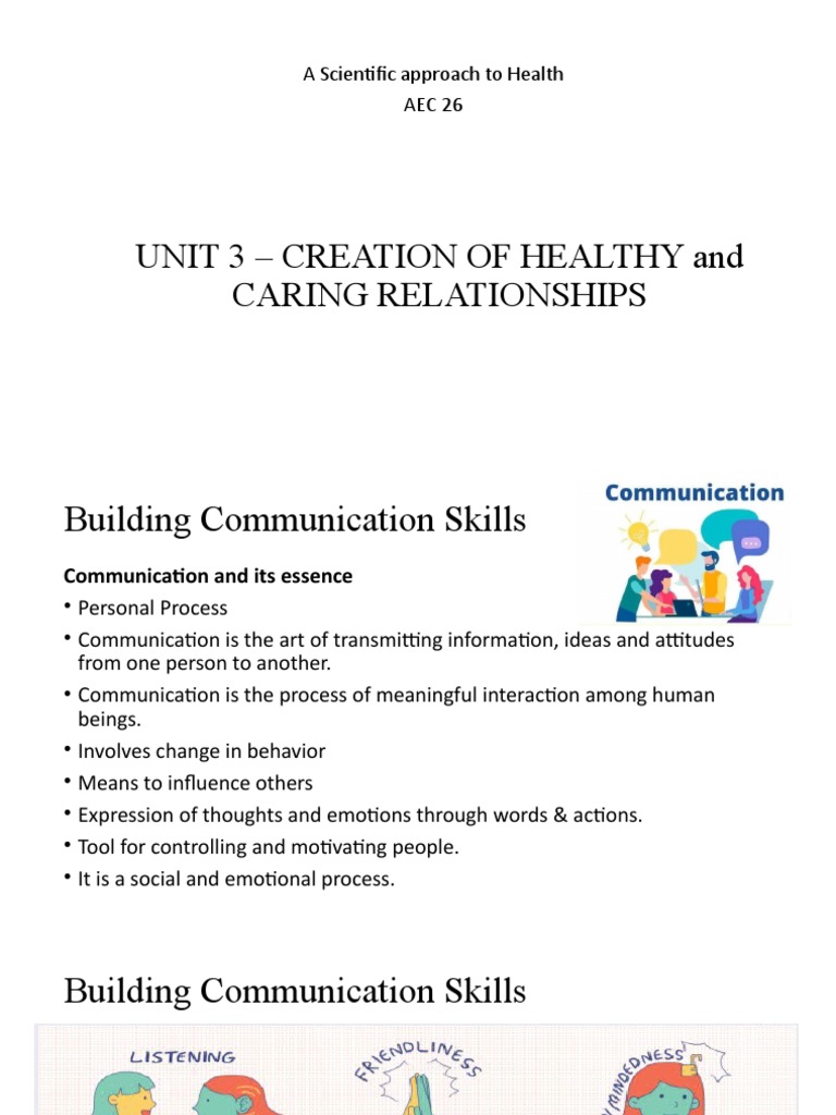Unit 3 - Creation of Healthy and Caring Relationships: A Scientific Approach To Health AEC 26 ...