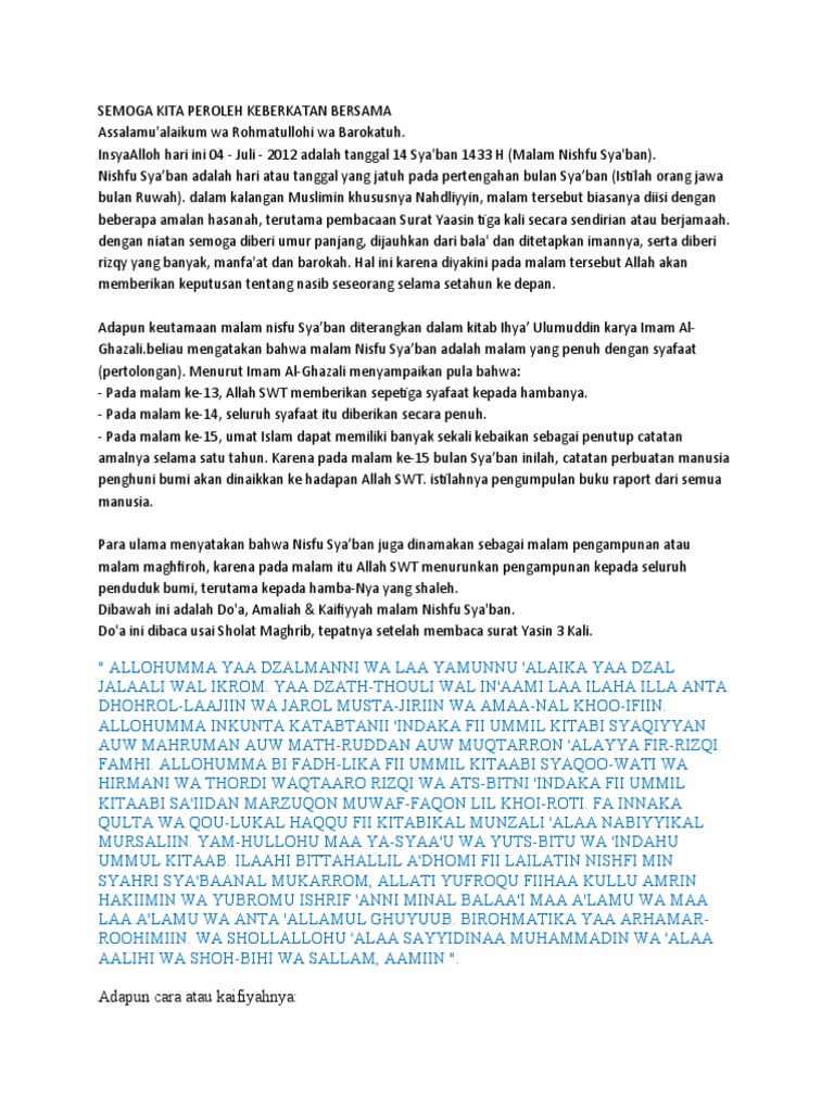 Doa Nisfu Sya Ban Pdf