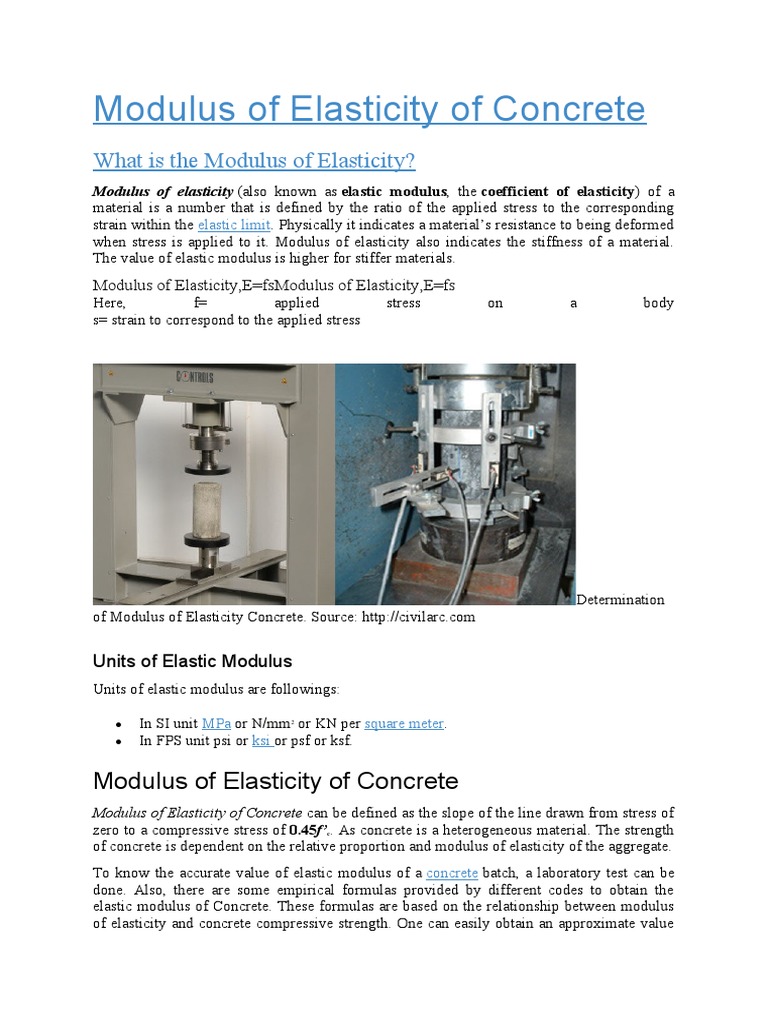 Modulus of Elasticity of Concrete | PDF | Young's Modulus | Elasticity ...