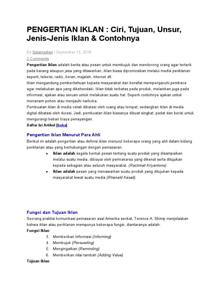 Pengertian dan Jenis Iklan | PDF