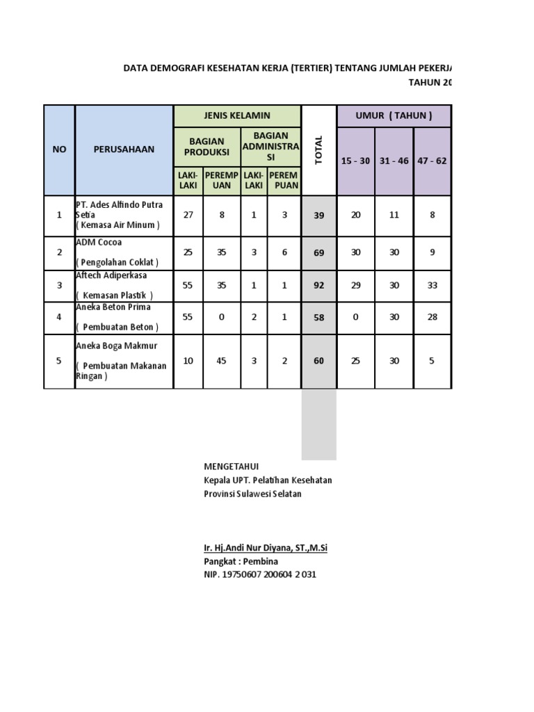Data Pekerja Berdasarkan Umur, JK, Pendidikan | PDF