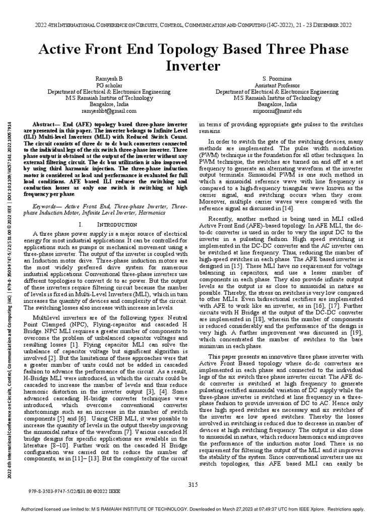 Active Front End Topology Based Three Phase Inverter | PDF | Power Inverter | Rectifier