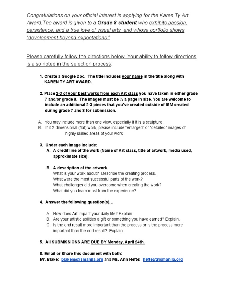 Karen Ty Art Award Submission Guide | PDF