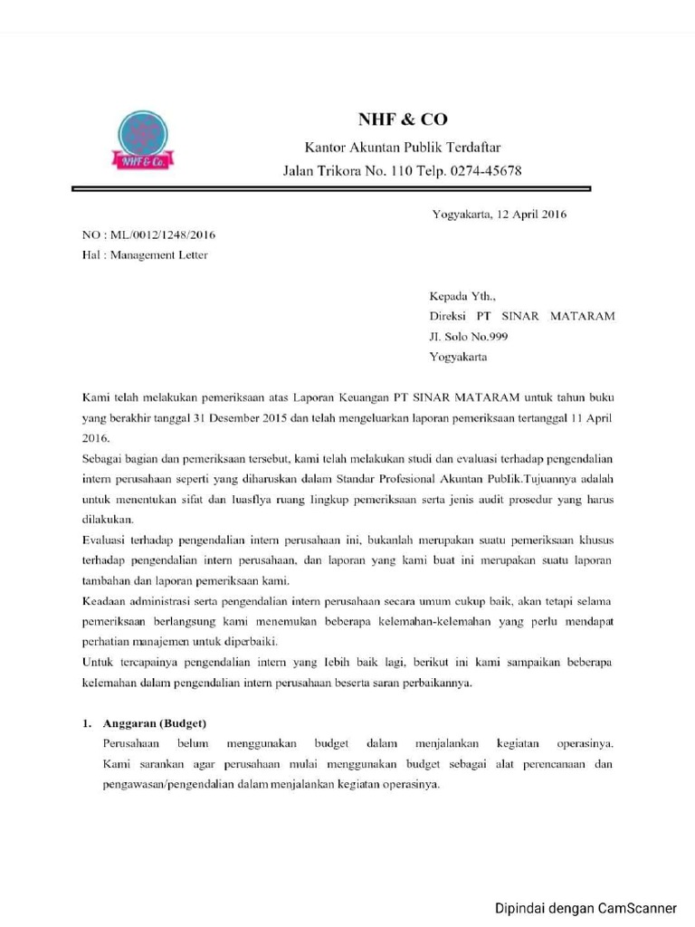 Contoh Management Letter - Aidah Nadhifah (2) - Compressed | PDF