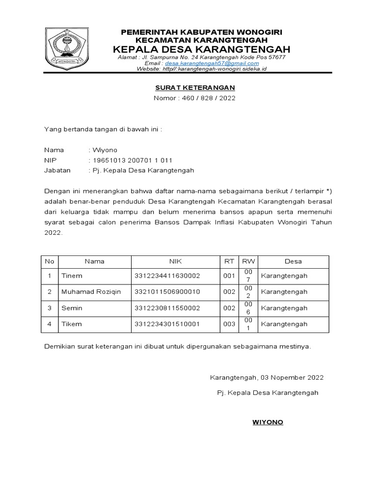 Blangko Surat Keterangan Inflasi | PDF