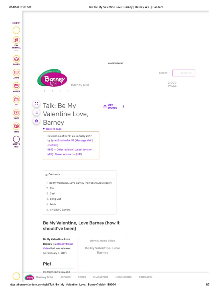 Talk_Be My Valentine Love, Barney _ Barney Wiki _ Fandom | PDF | Fandom