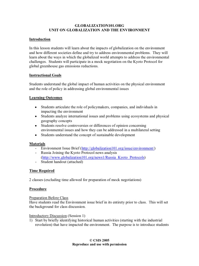 Environment Lesson Plan | PDF | Kyoto Protocol | Human Impact On The ...