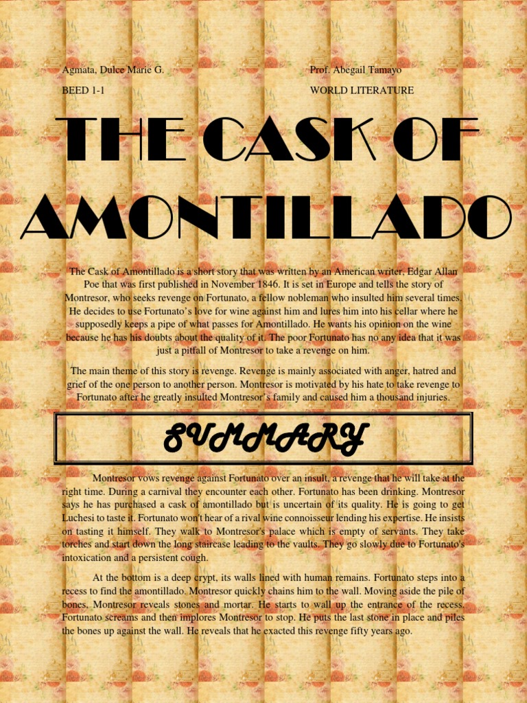 The Cask of Amontillado Analysis | PDF | Alcoholic Drinks | Fermented ...
