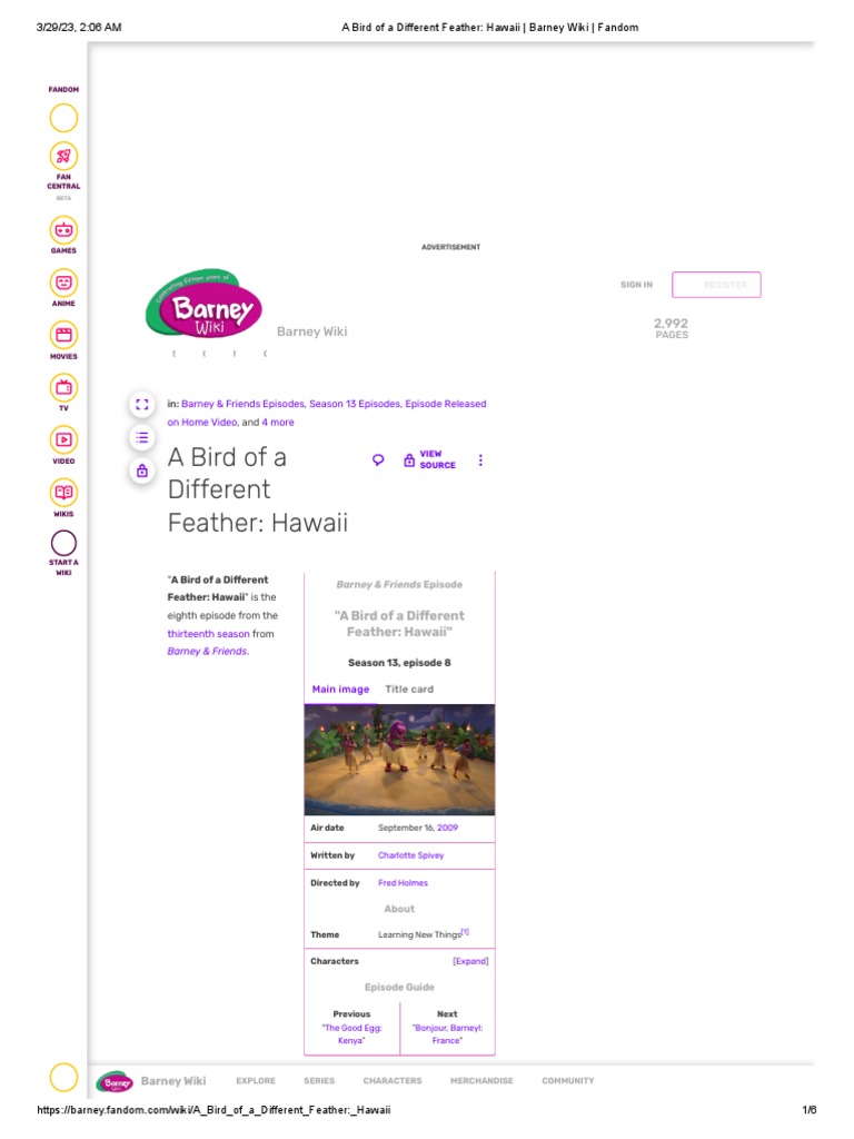 A Bird of A Different Feather - Hawaii - Barney Wiki - Fandom | PDF ...