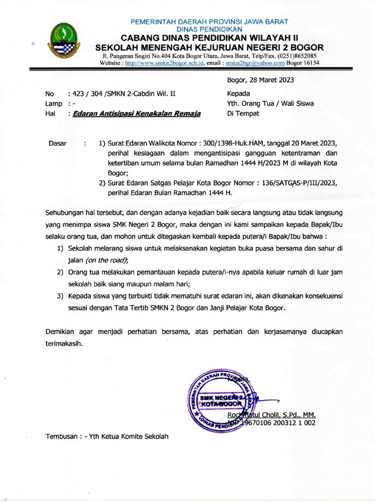 Edaran Ramadhan untuk Sekolah di Bogor | PDF