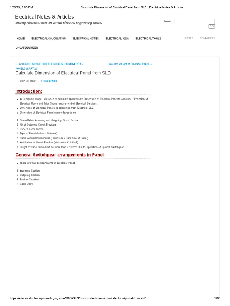 Calculate Dimension of Electrical Panel From SLD | PDF | Electrical ...