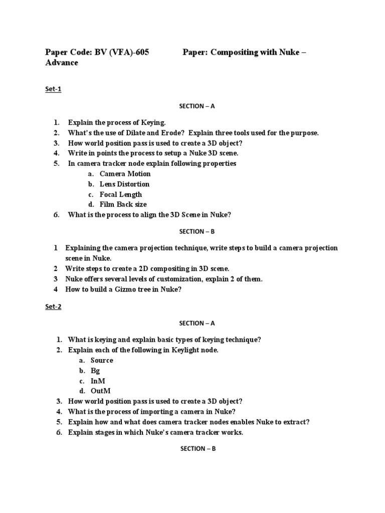 Paper Code: BV (VFA) - 605 Paper: Compositing With Nuke - Advance | PDF ...