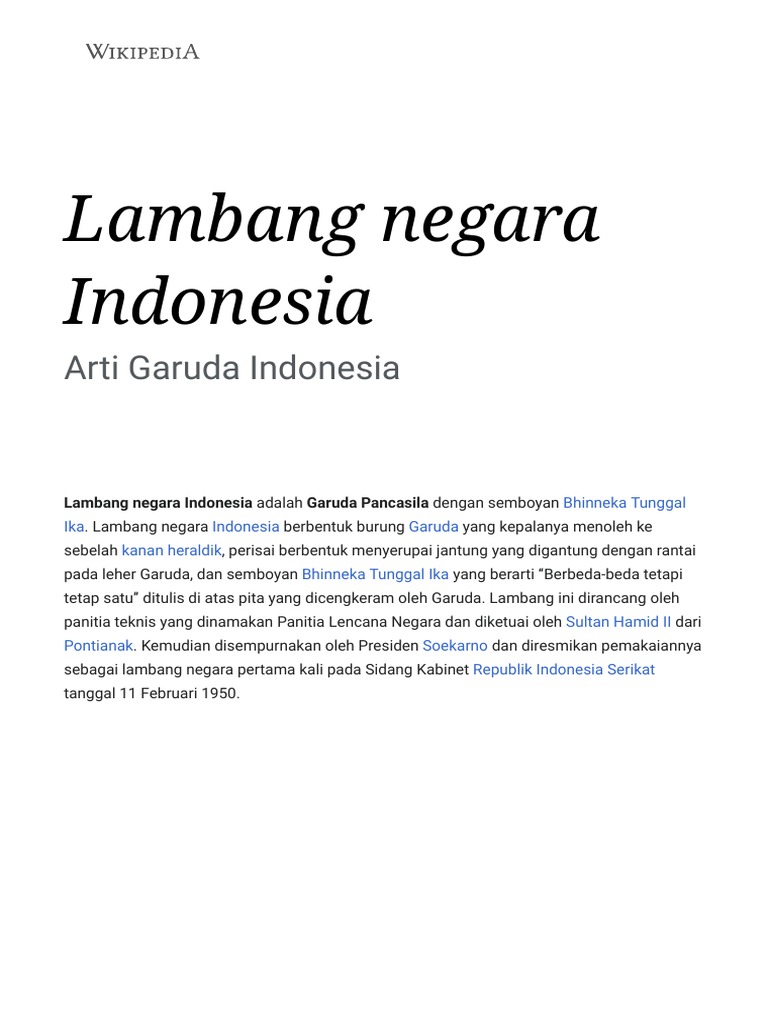 Lambang Negara Indonesia - Wikipedia Bahasa Indonesia, Ensiklopedia ...