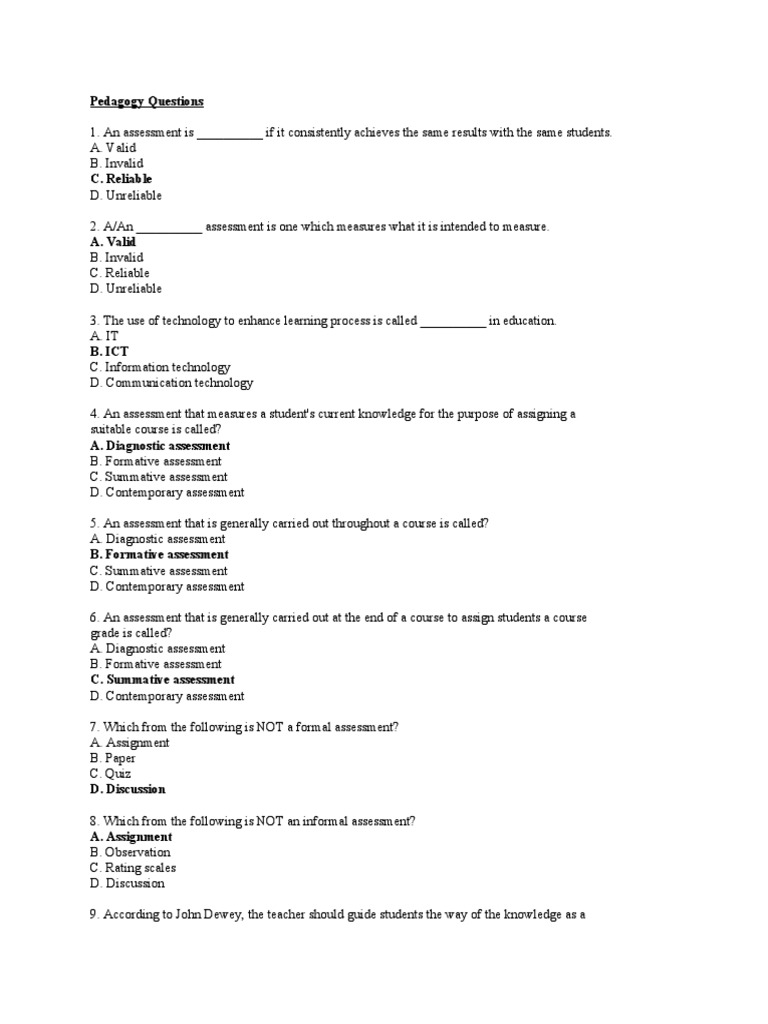 Pedagogy Questions | PDF | Educational Assessment | Teaching Method