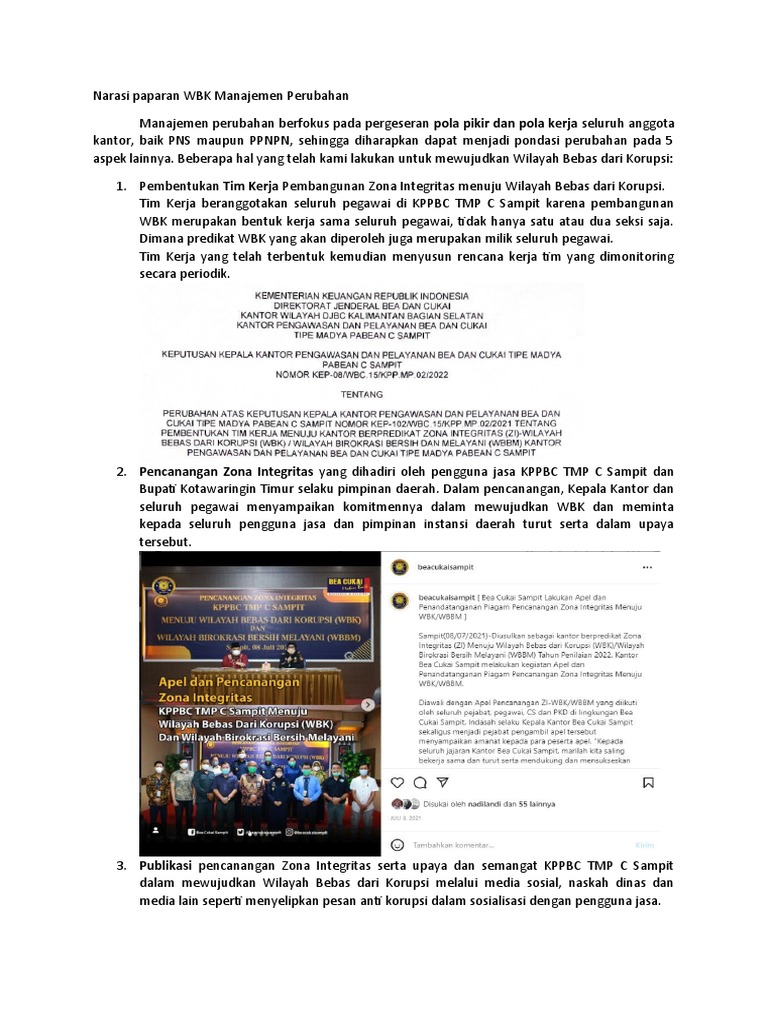 Manajemen Perubahan WBK di KPPBC Sampit | PDF | Karier & Perkembangan ...