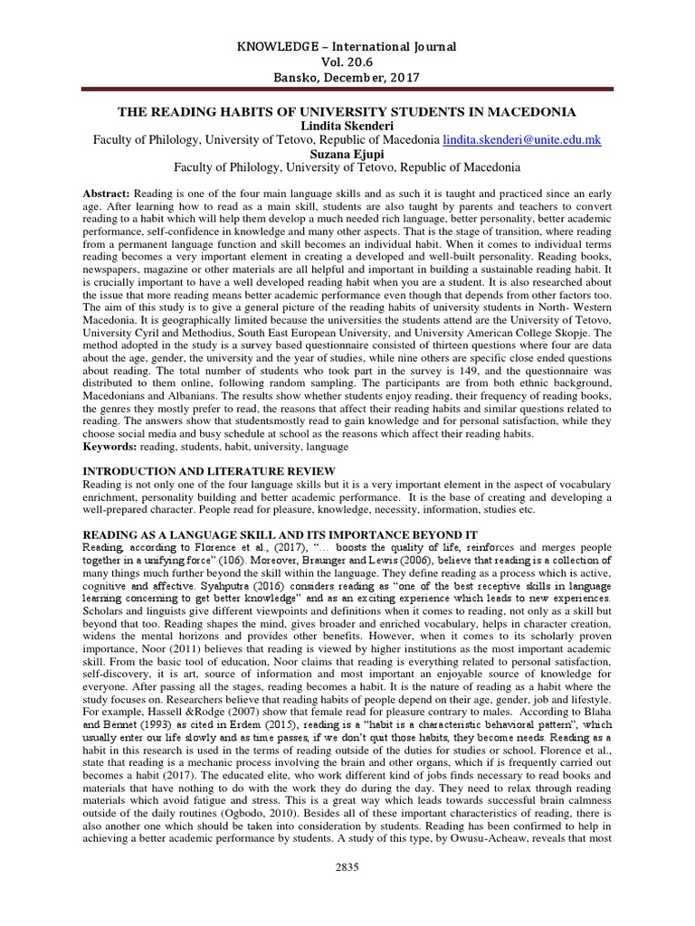 The Reading Habits of University Students in Macedonia | PDF | Survey ...