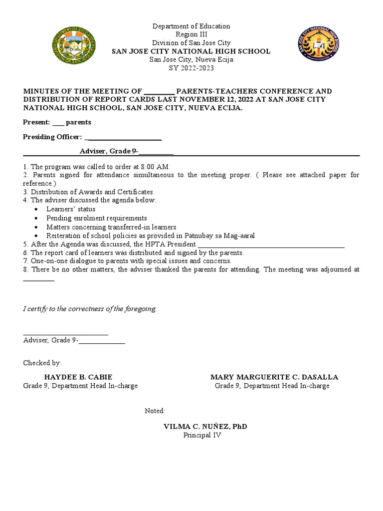 Minutes of Card Day Meeting 2022 | PDF