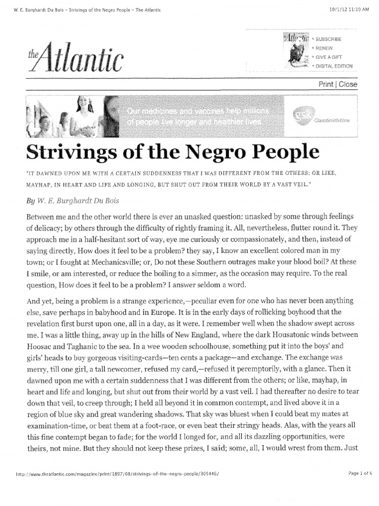 Strivings of The Negro People by W.E.B. Du Bois | PDF