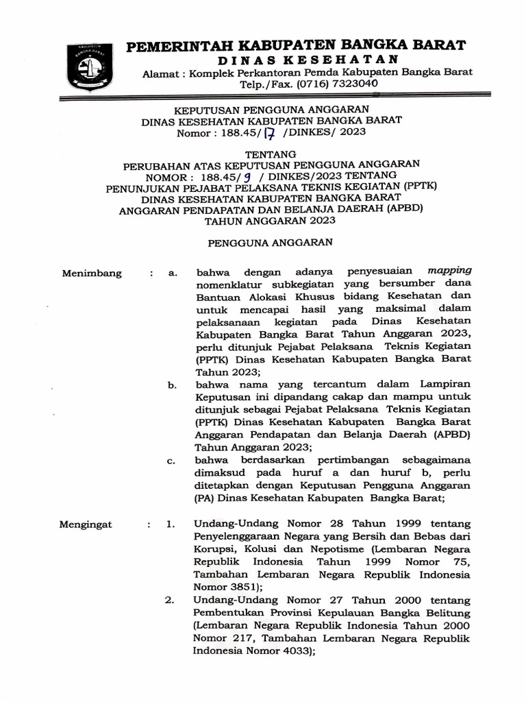 SK Perubahan PPTK | PDF