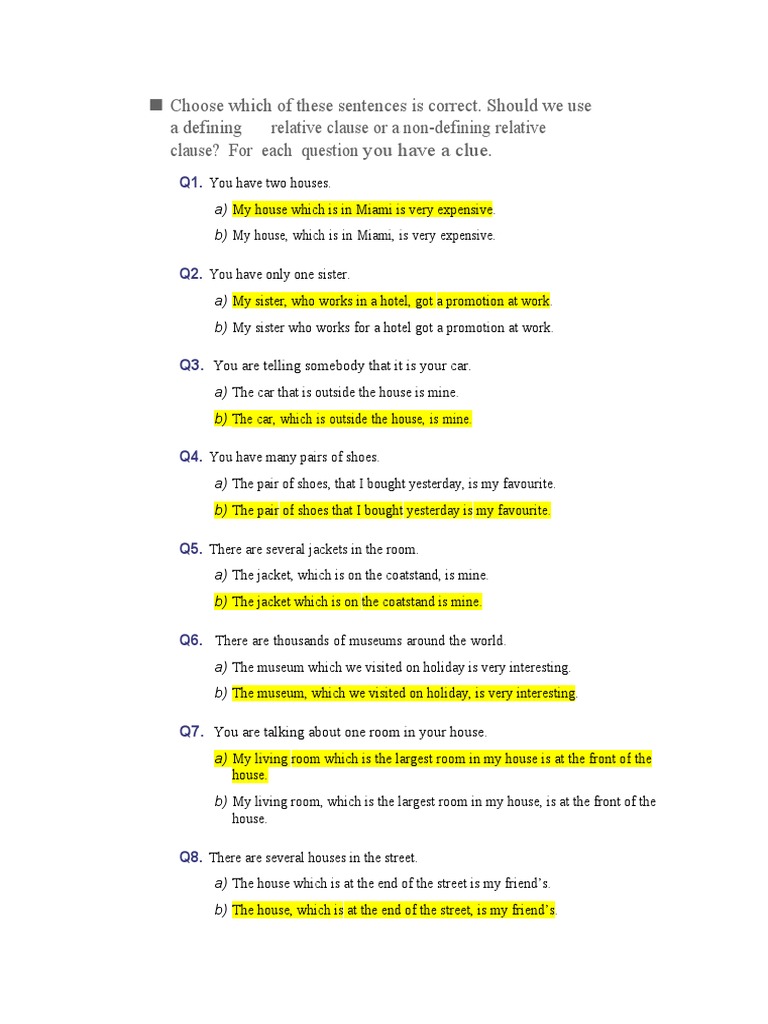Relative Clauses Exercises | PDF