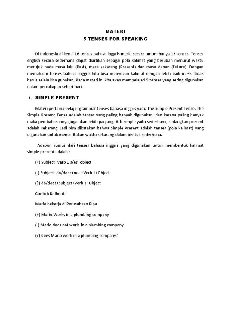 Materi 5 Tenses For Speaking | PDF