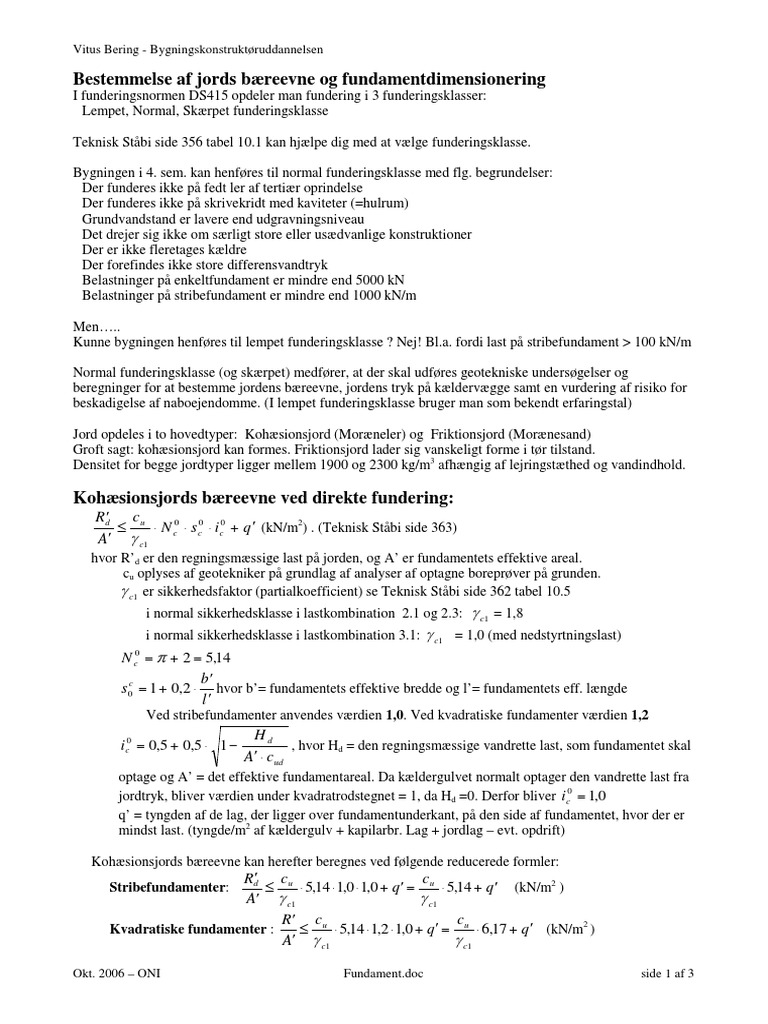 Utf-8''Eks. På Dimensionering Af Fundament | PDF