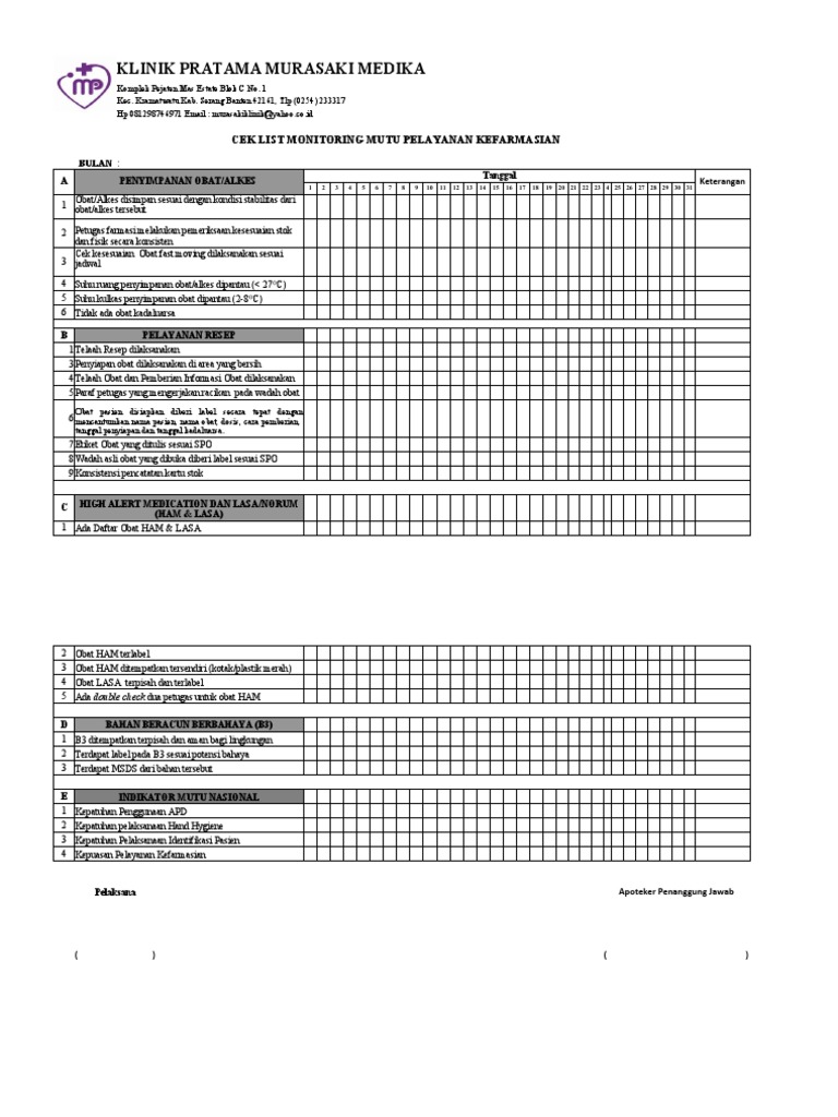 Monitoring Ceklist Pdf