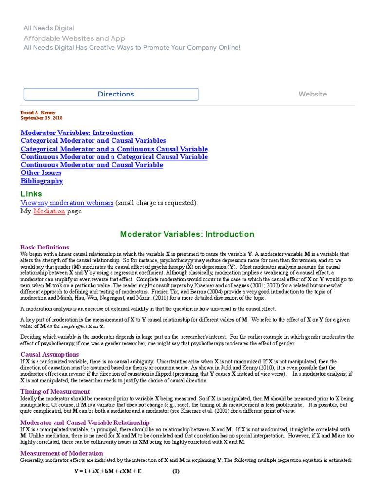 Moderator Variables (David A. Kenny) | PDF | Regression Analysis ...