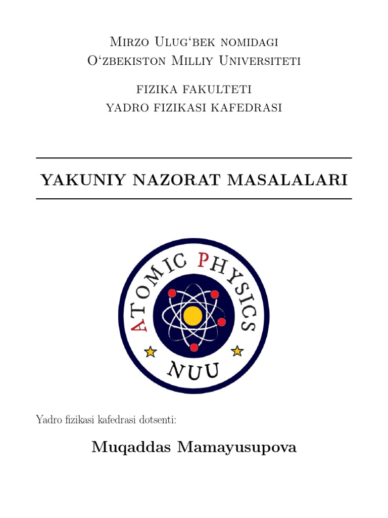 Yakuniy Nazorat Masalalari: Mirzo Ulug Bek Nomidagi O Zbekiston Milliy Universiteti | PDF