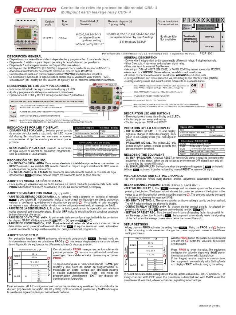CIRCUTOR Rele Diferencial cbs4 | PDF | Ingeniería de la Energía | Ingenieria Eléctrica