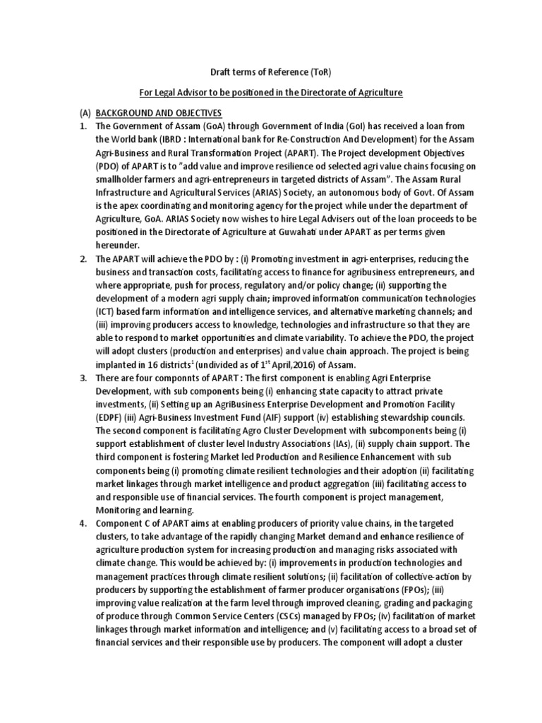 ToR Legal Adviser | PDF | Climate Resilience | Supply Chain ToR Legal Adviser | PDF | Climate Resilience | Supply Chain