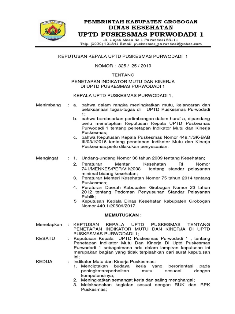 SK Penetapan Indikator Mutu | PDF