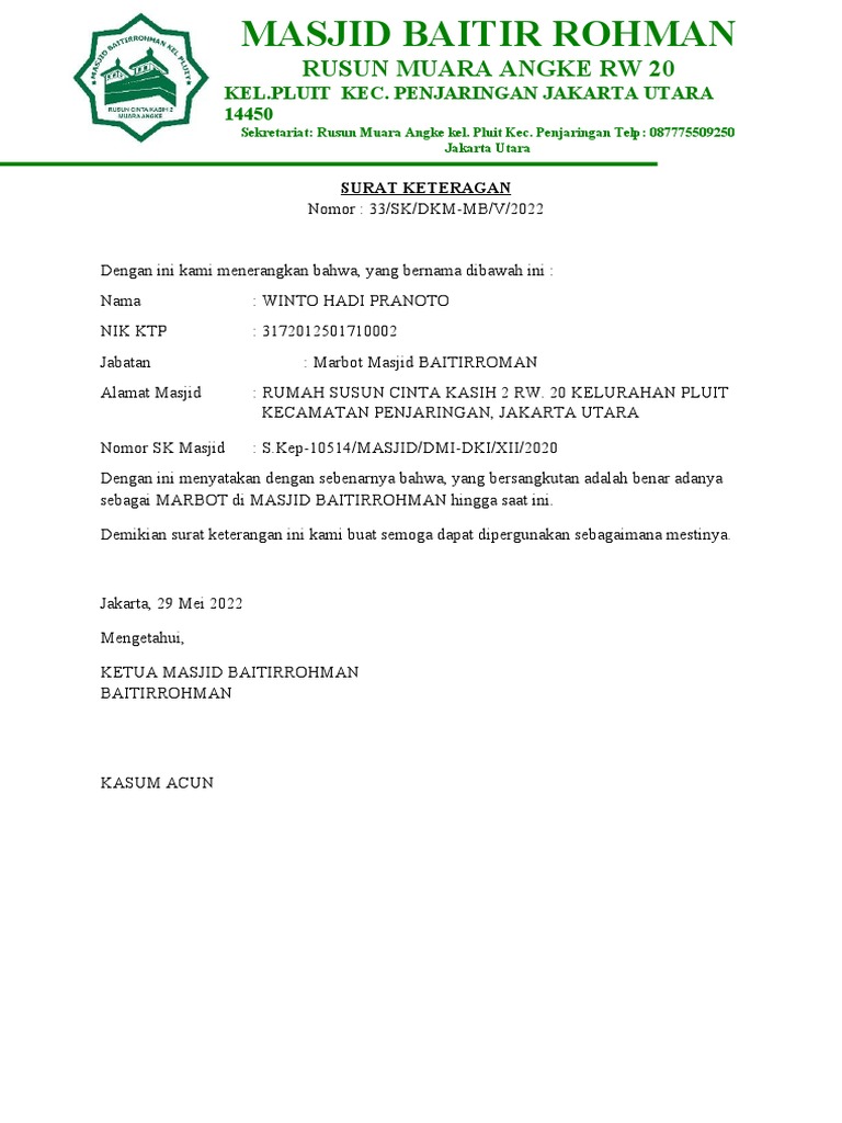 SURAT KETERANGAN Marbot | PDF