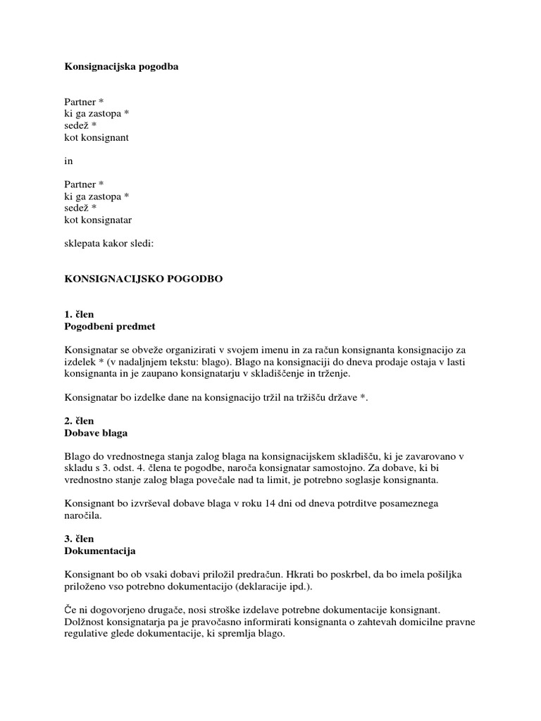 Konsignacijska Pogodba | PDF